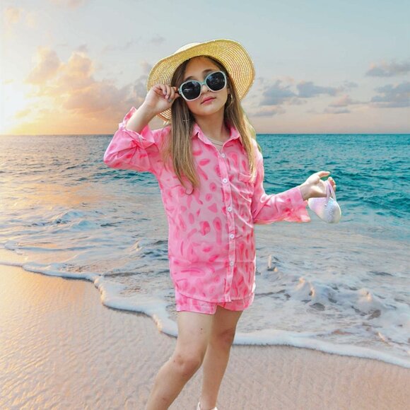 Matching Sets | Toddler Girls Outfit 2t7 Pink Leopard Print Sheer Top ...